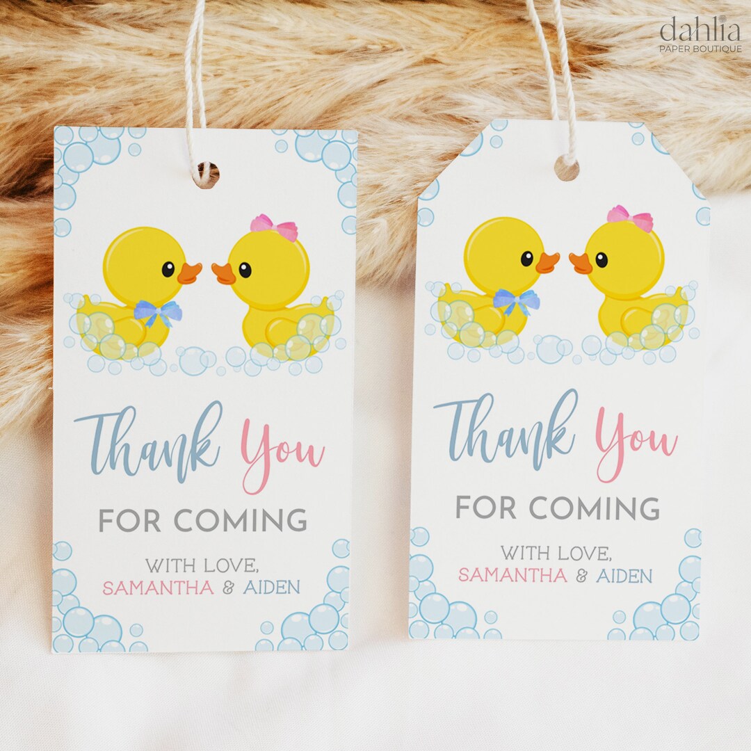 Thank You for Coming Gift Tag, EDITABLE Rubber Duckie Gender Reveal ...