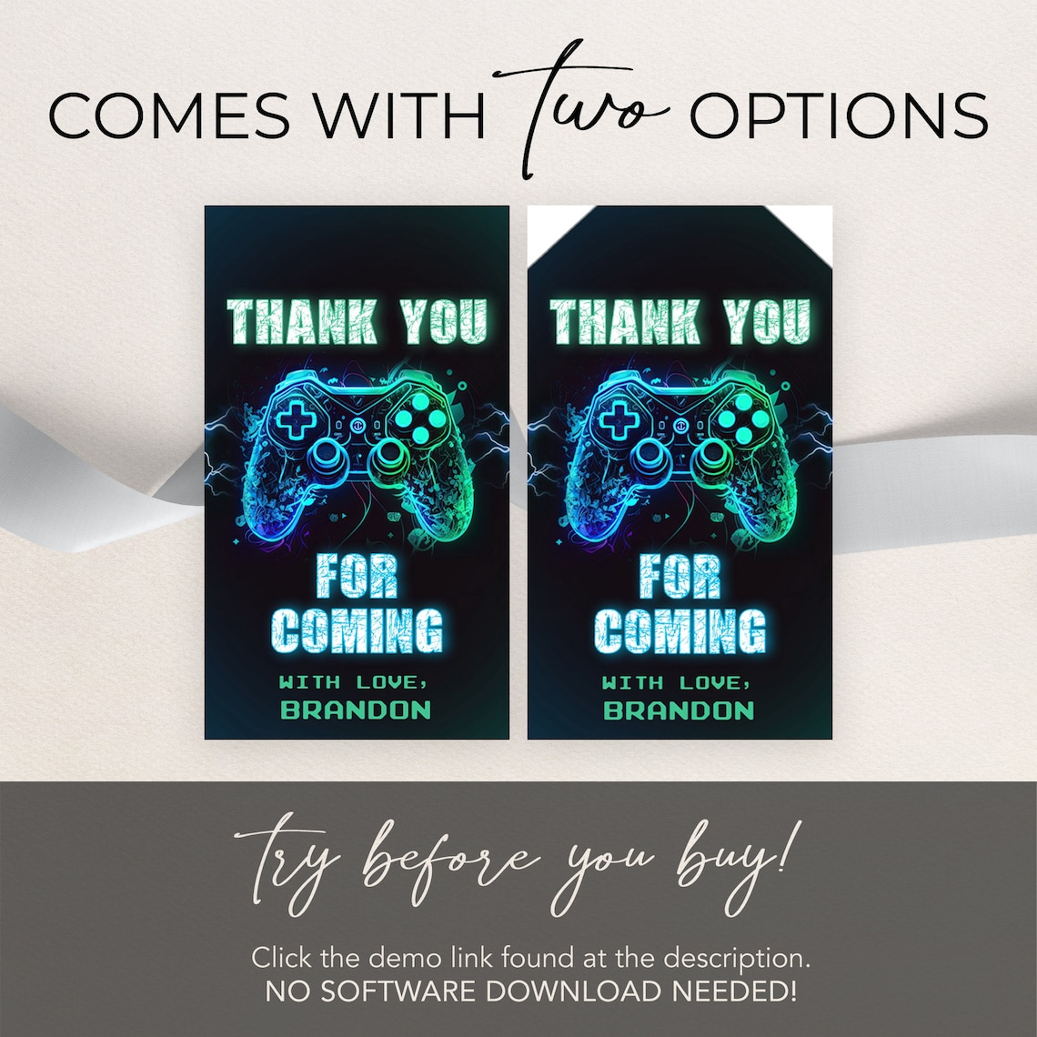 EDITABLE Video Game Birthday Gift Tag, Gamer Party Favor Template, Blue ...