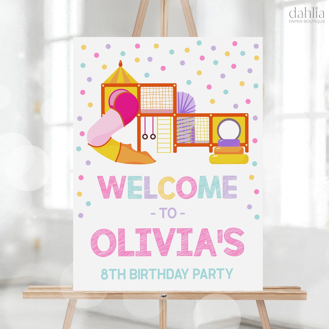 Indoor Playground Birthday Welcome Sign, EDITABLE Kids Park Party Decor ...