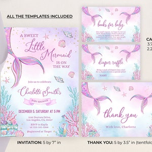 Mermaid Baby Shower Invitation Set, EDITABLE Under the Sea Baby ...