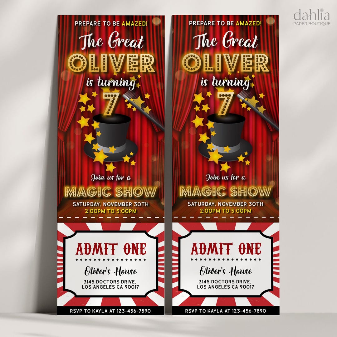 Magic Show Ticket Birthday Invitation, EDITABLE Circus Party Invite ...