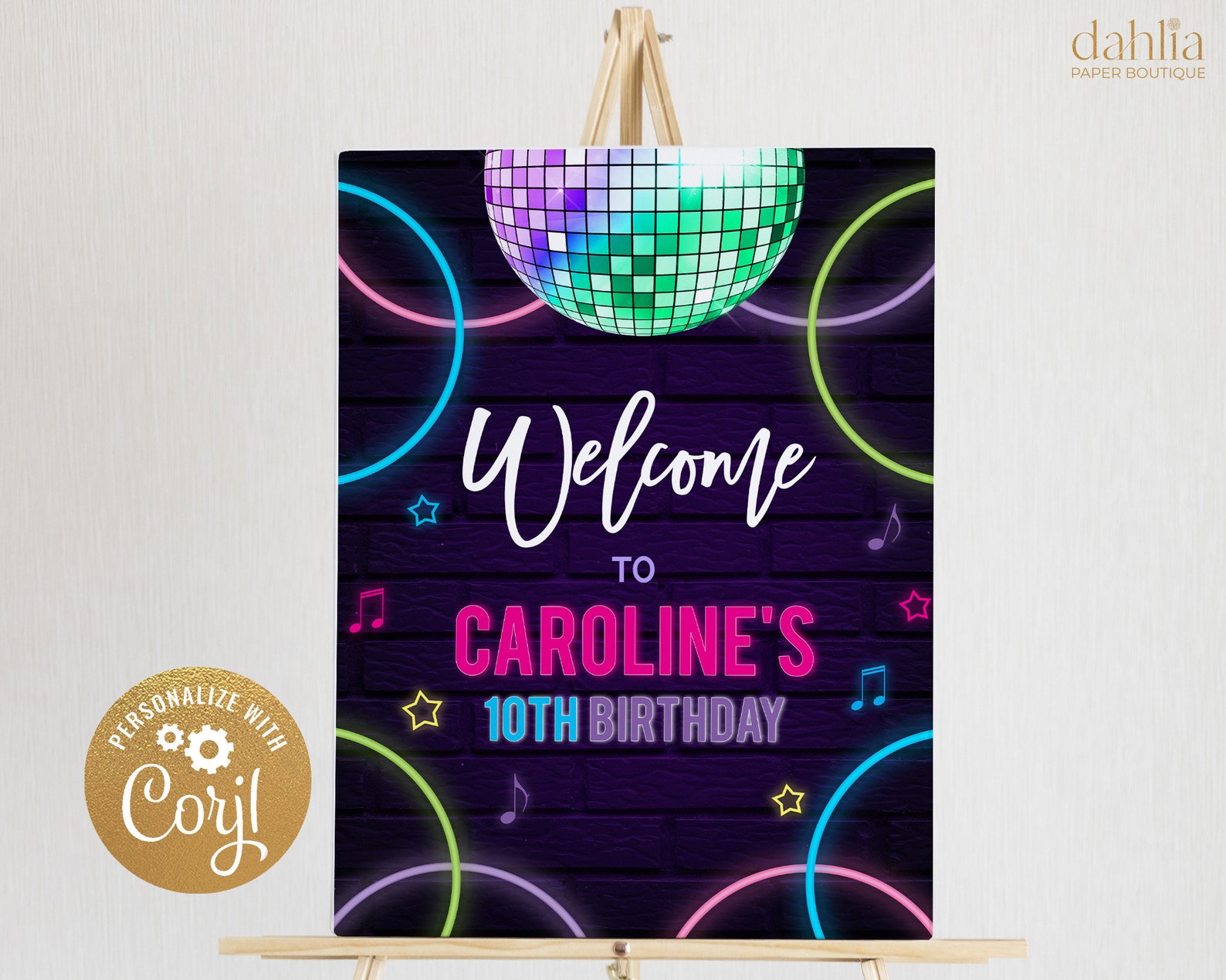 Dance Party Birthday Welcome Sign Editable Glow Neon Banner - Etsy