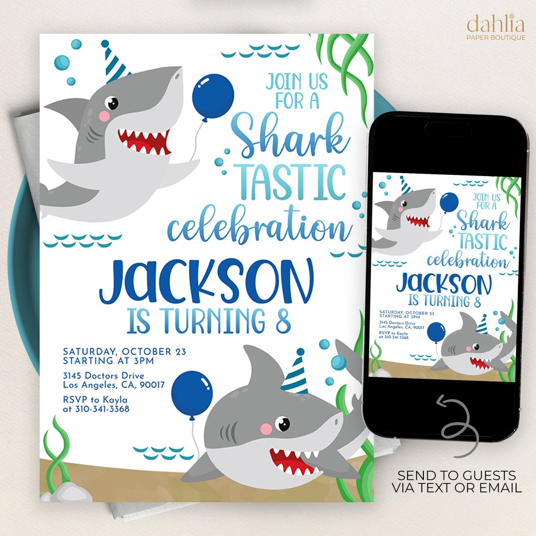 Shark Birthday Invitation, Editable Pool Party Invite, Sharktastic ...
