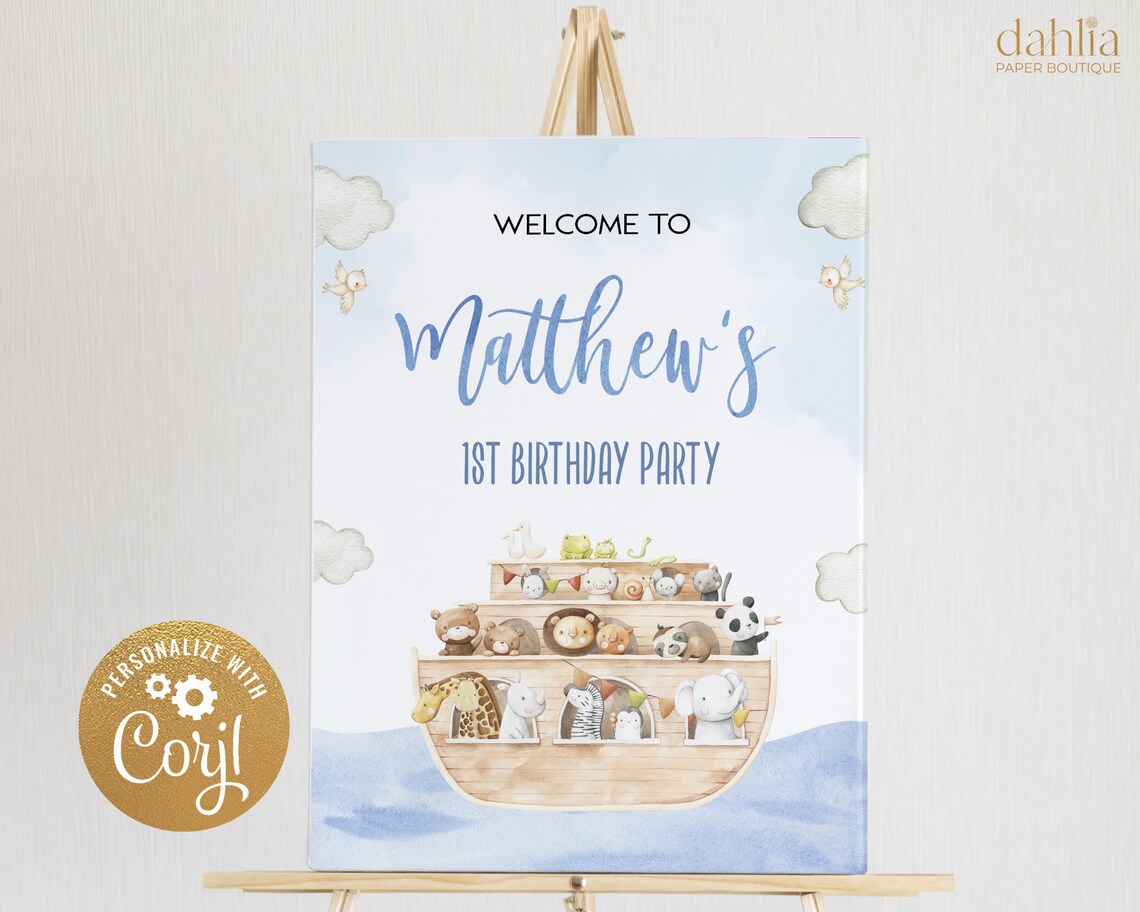Noah's Ark Welcome Sign Editable Boat Animals Kids - Etsy