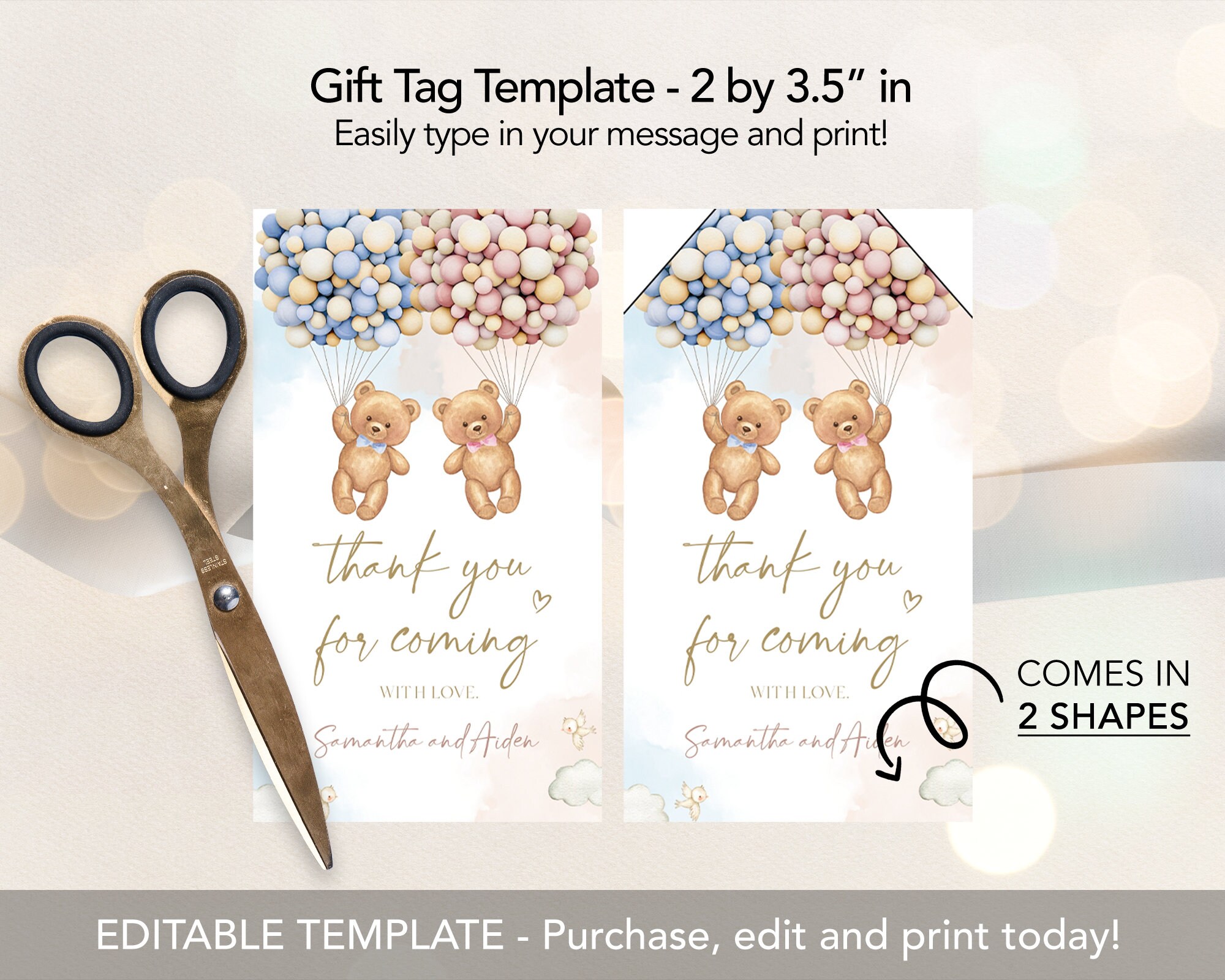 EDITABLE Teddy Bears Thank You for Coming Gift Tag Baby Boy - Etsy