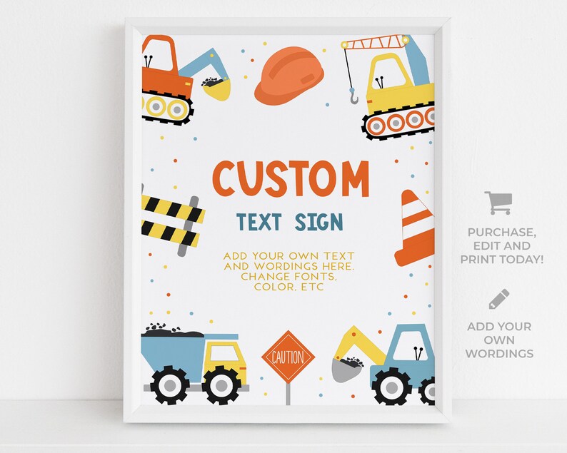 Construction Birthday Custom Text Sign EDITABLE Dump Trucks - Etsy