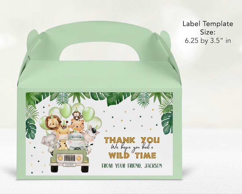 Wild One Gable Box Label Template, Editable Jungle Party Sticker, Boy ...