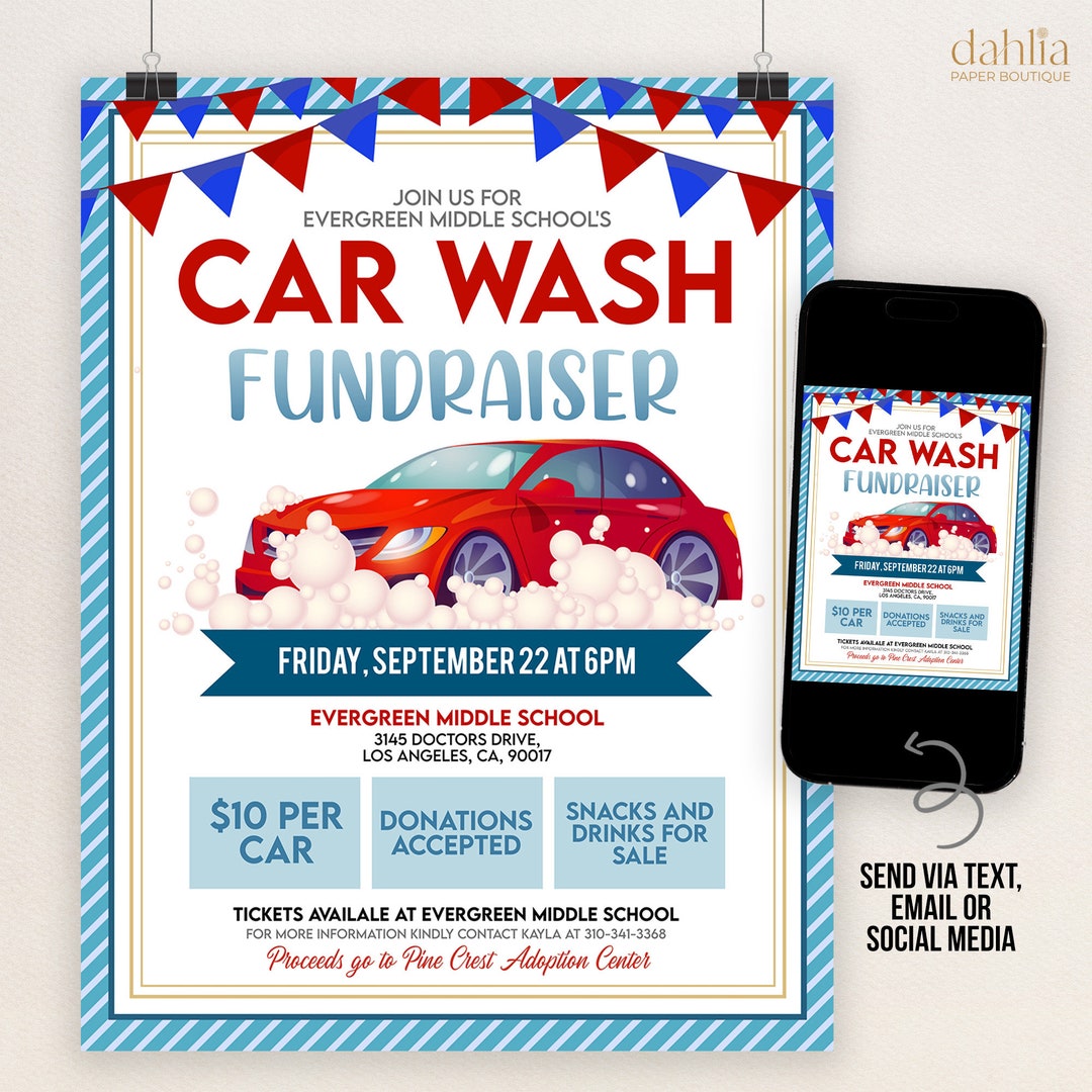 Editable Car Wash Fundraiser Flyer, Car Wash Advertisement, PTA PTO ...