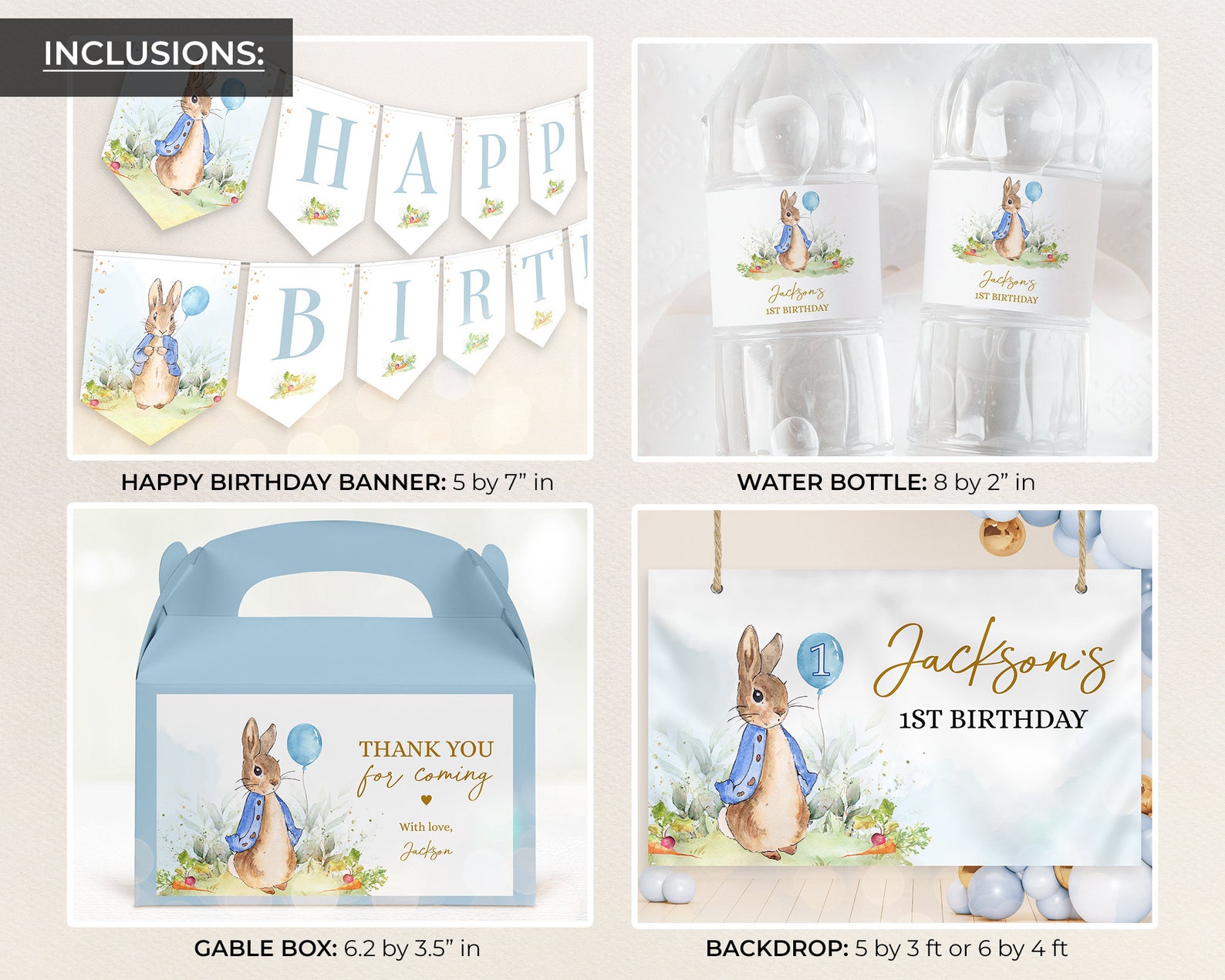 Peter Rabbit First Birthday Party Bundle, EDITABLE Flopsy Bunny Party ...
