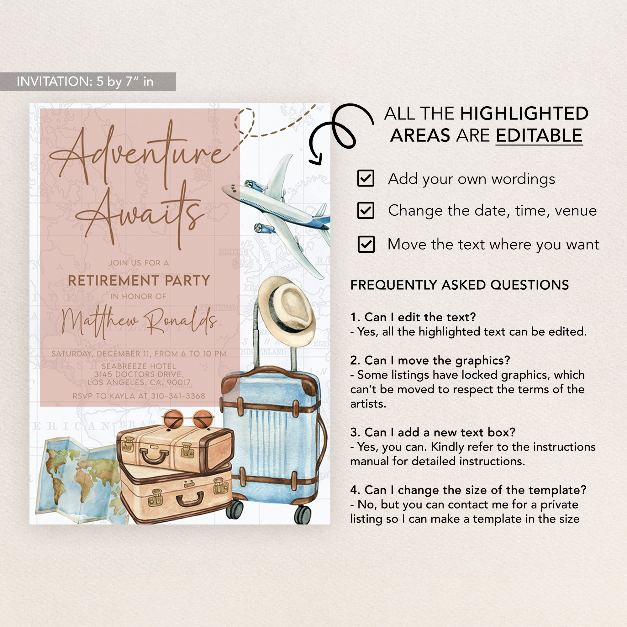 Travel Retirement Invitation, Editable Adventure Awaits Retirement ...