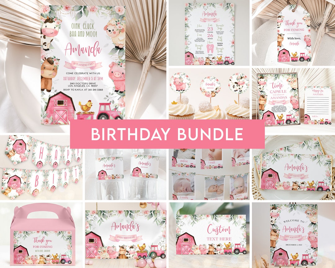 Farm Birthday Party Bundle, EDITABLE Barn Animal Party Invite, Barnyard ...