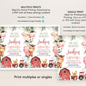 EDITABLE Farm Birthday Invitation, Barn Animals Party Invite Template ...