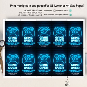 EDITABLE Video Game Birthday Gift Tag, Gamer Party Favor Template, Blue ...