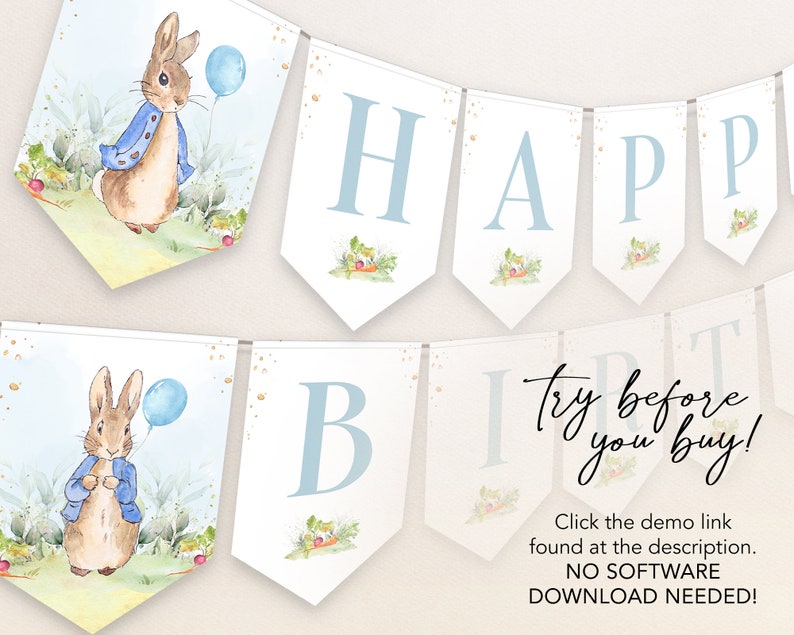 EDITABLE Peter Rabbit Happy Birthday Banner Flopsy Bunny - Etsy