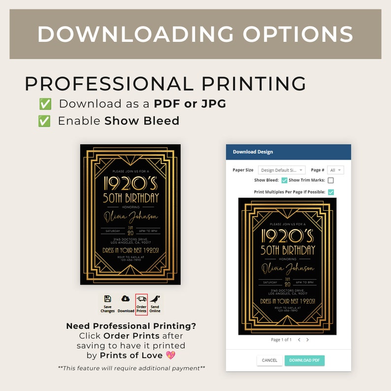 Editable 1920s Art Deco Birthday Invitation, 30th 40th 50th Birthday ...