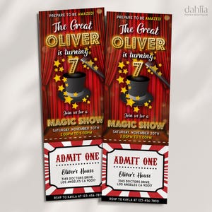 Magic Show Ticket Birthday Invitation, EDITABLE Circus Party Invite ...