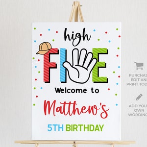 High Five Birthday Welcome Sign, Editable Hi Five Party Decor Template ...