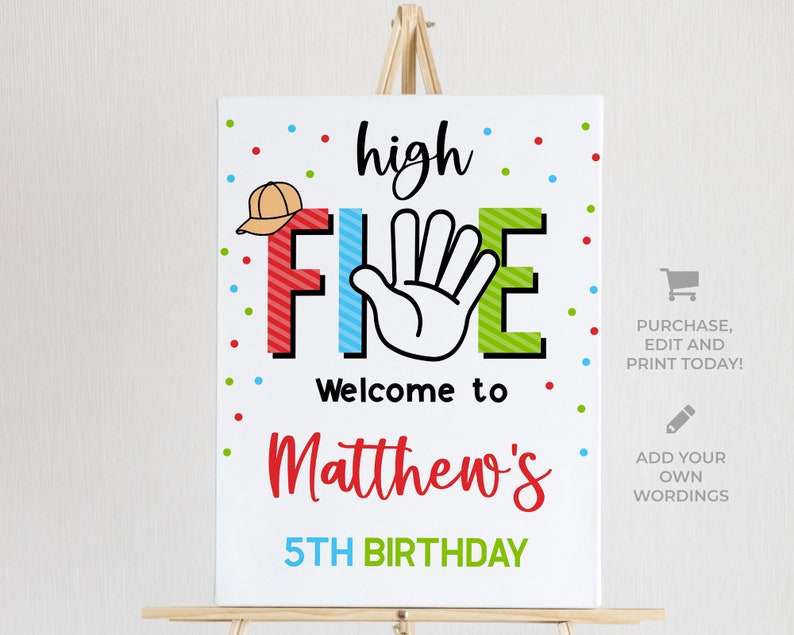 High Five Birthday Welcome Sign Editable Hi Five Party Decor - Etsy