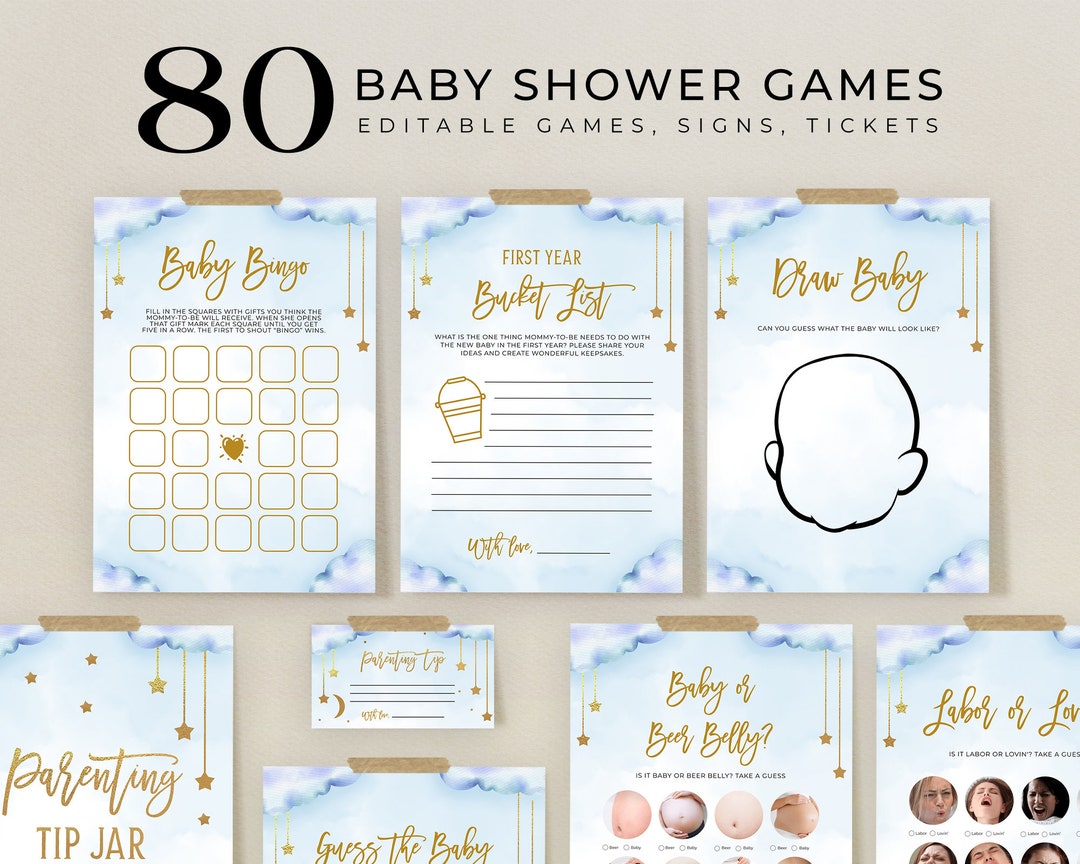EDITABLE 80 Twinkle Twinkle Little Star Baby Shower Games, Moon and ...