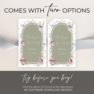 EDITABLE Fairy Thank You Gift Tag, Fairy Party Favor Tag, Magical Fairy ...