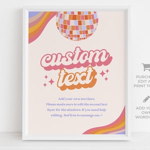 Disco Party Birthday Custom Text Sign, Editable Retro Groovy Banner ...