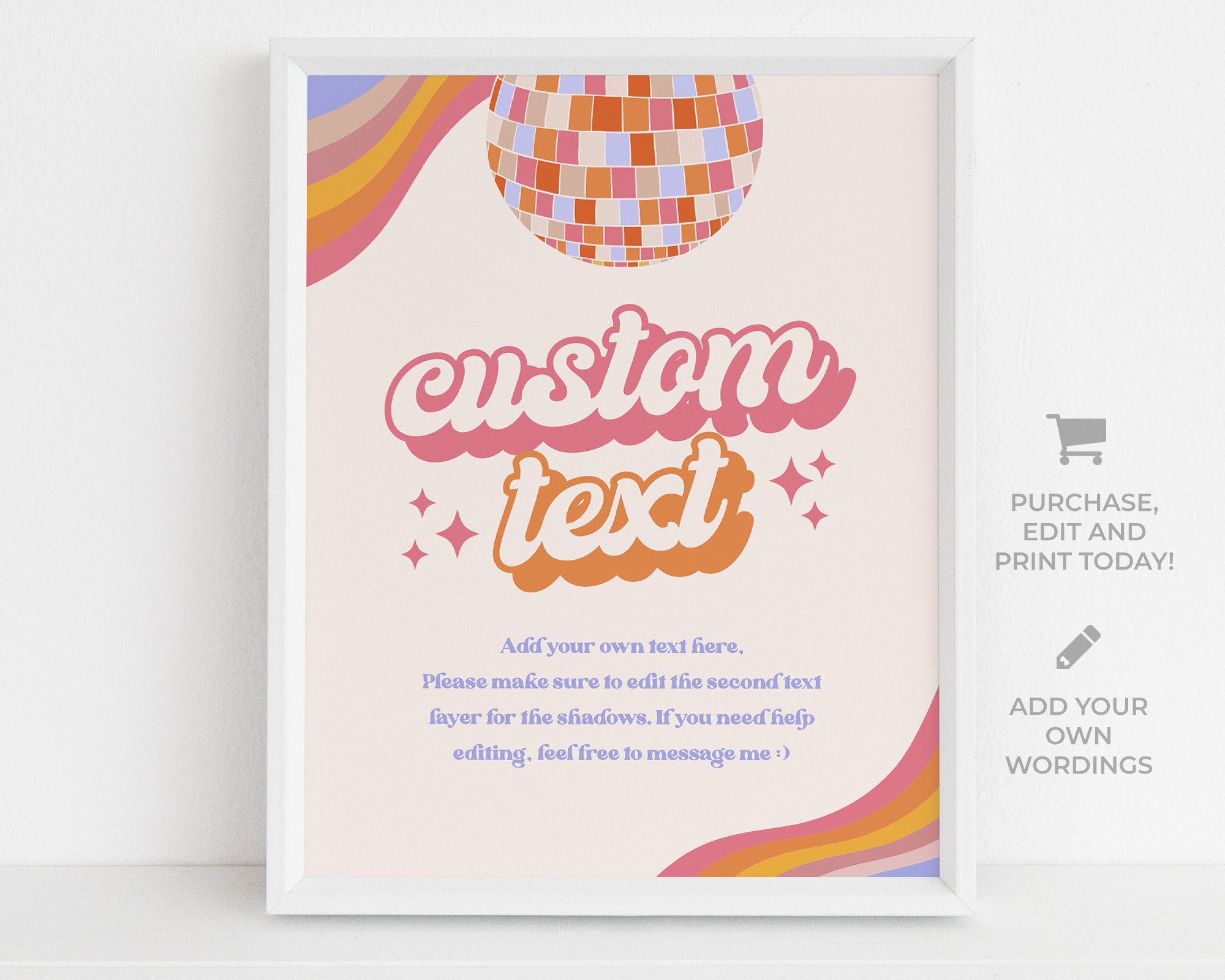 Disco Party Birthday Custom Text Sign, Editable Retro Groovy Banner ...