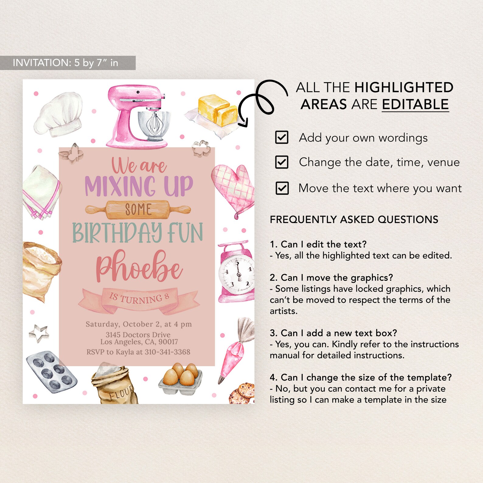 EDITABLE Baking Birthday Invitation, Kitchen Party Invite Template ...