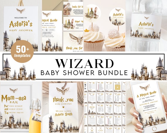 Wizard Baby Shower Bundle, EDITABLE Magic School Baby Shower Invite ...