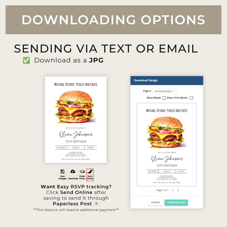 Burger Party Birthday Invitation, Editable Snack Party Invite Template ...