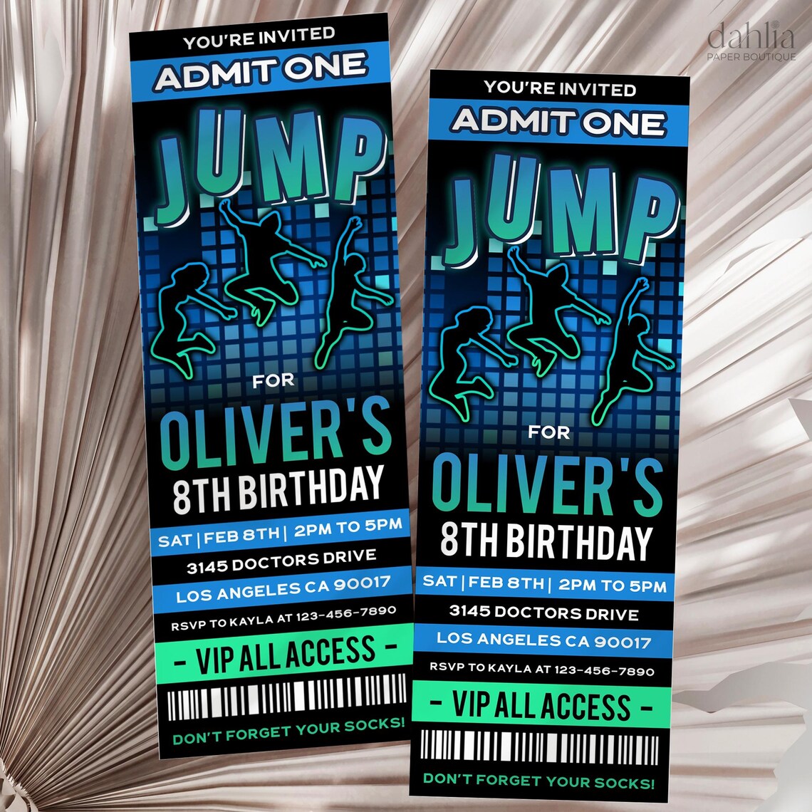 Jump Ticket Invitation, Editable Jump Birthday Invite, Blue Trampoline ...