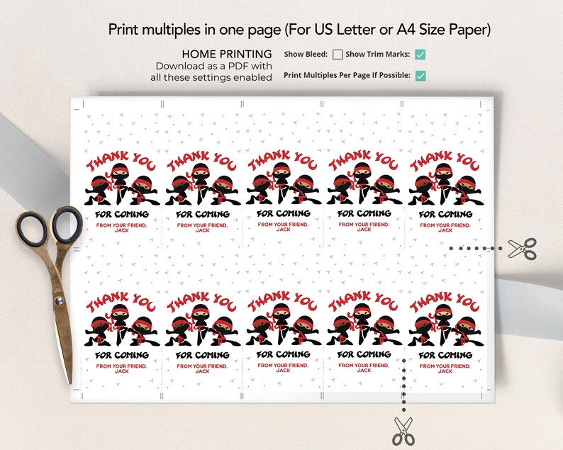 EDITABLE Ninja Birthday Thank You for Coming Gift Tag Ninja - Etsy