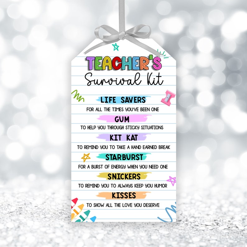 Teacher's Survival Kit Gift Tag, Editable Appreciation Week Gift Tag ...