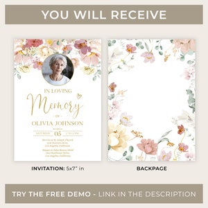 Funeral Invitation Template, Editable Wildflower Floral Funeral ...