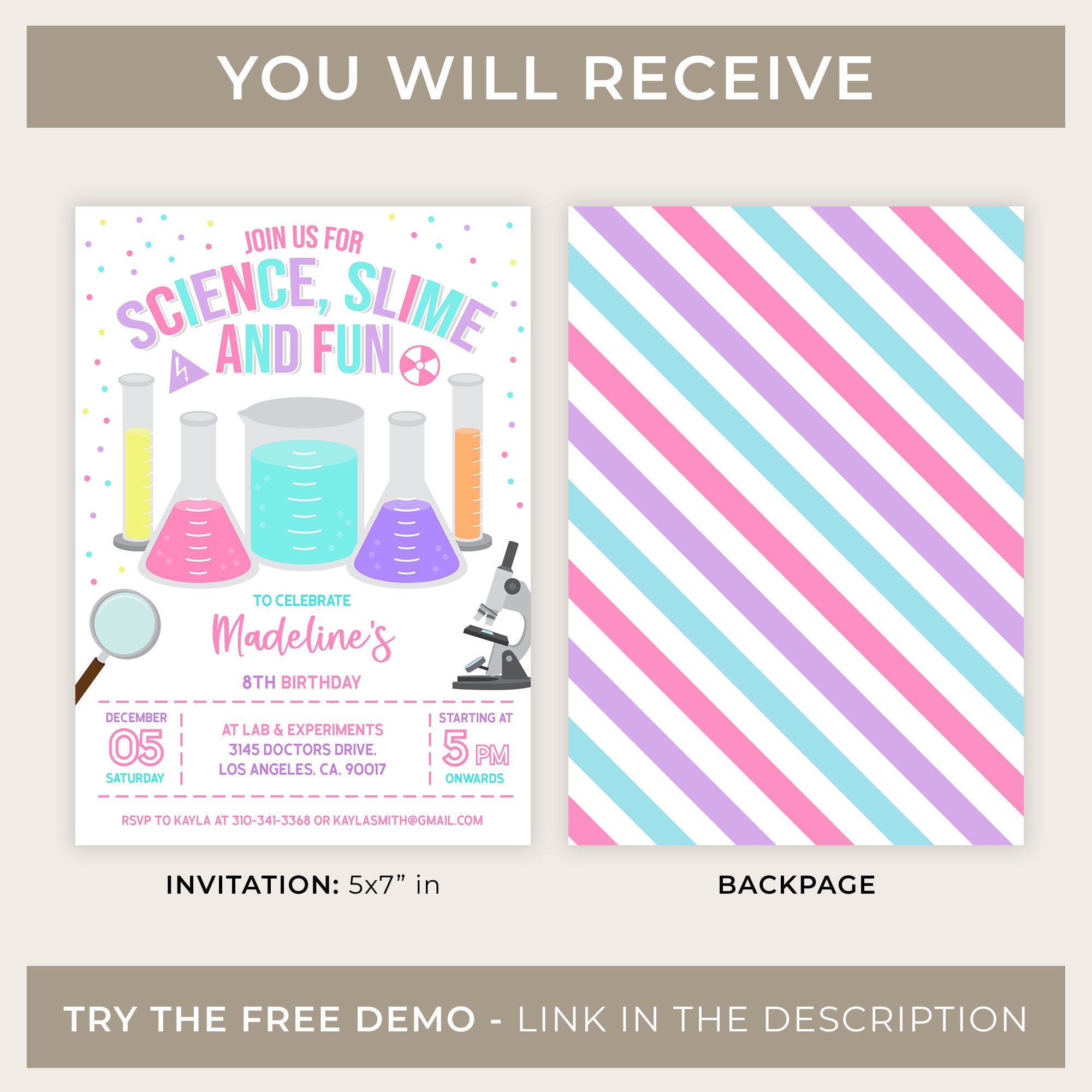 EDITABLE Science Birthday Invitation, Girl Science Party Invitation ...