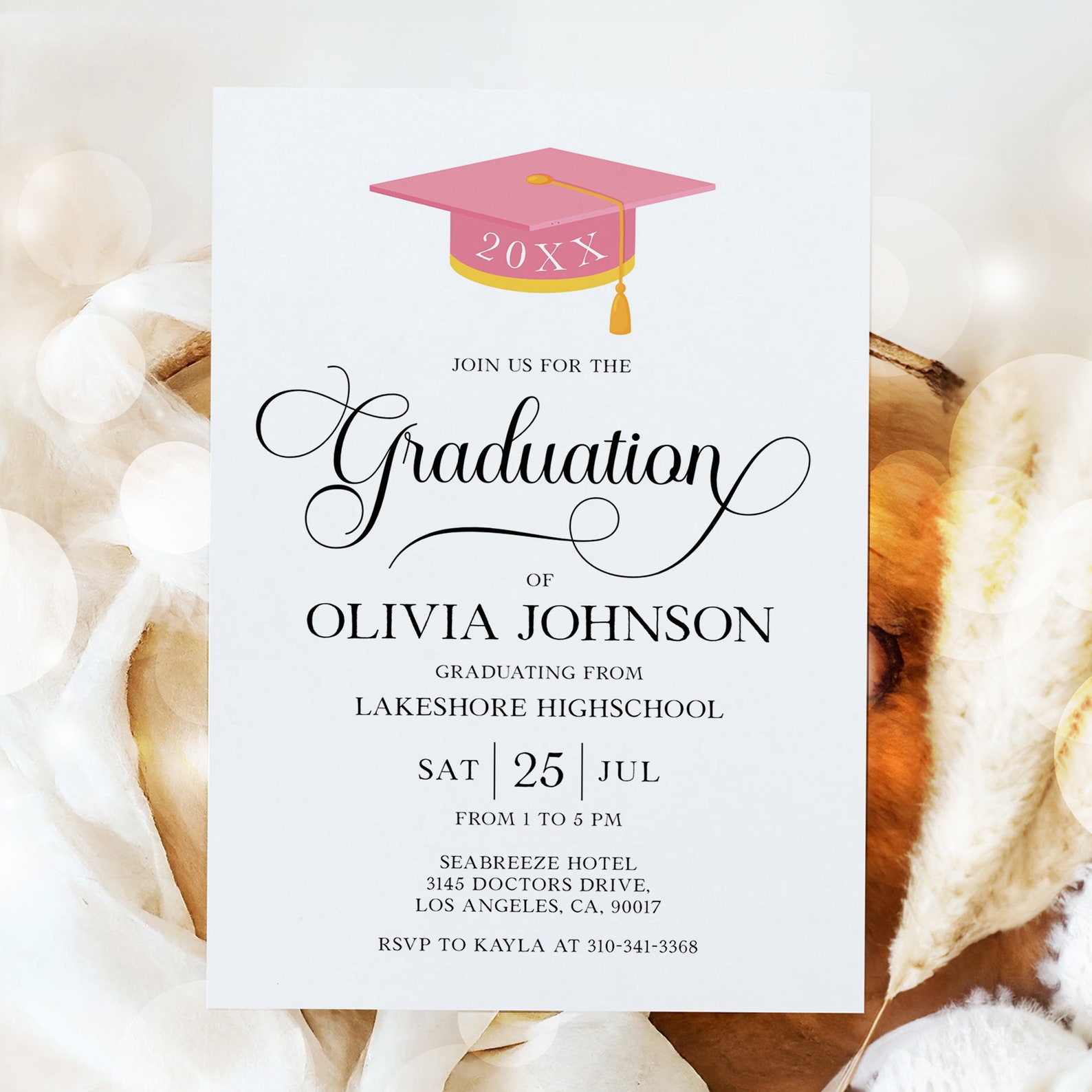 Graduation Party Invitation Template Editable, Pink Graduation ...