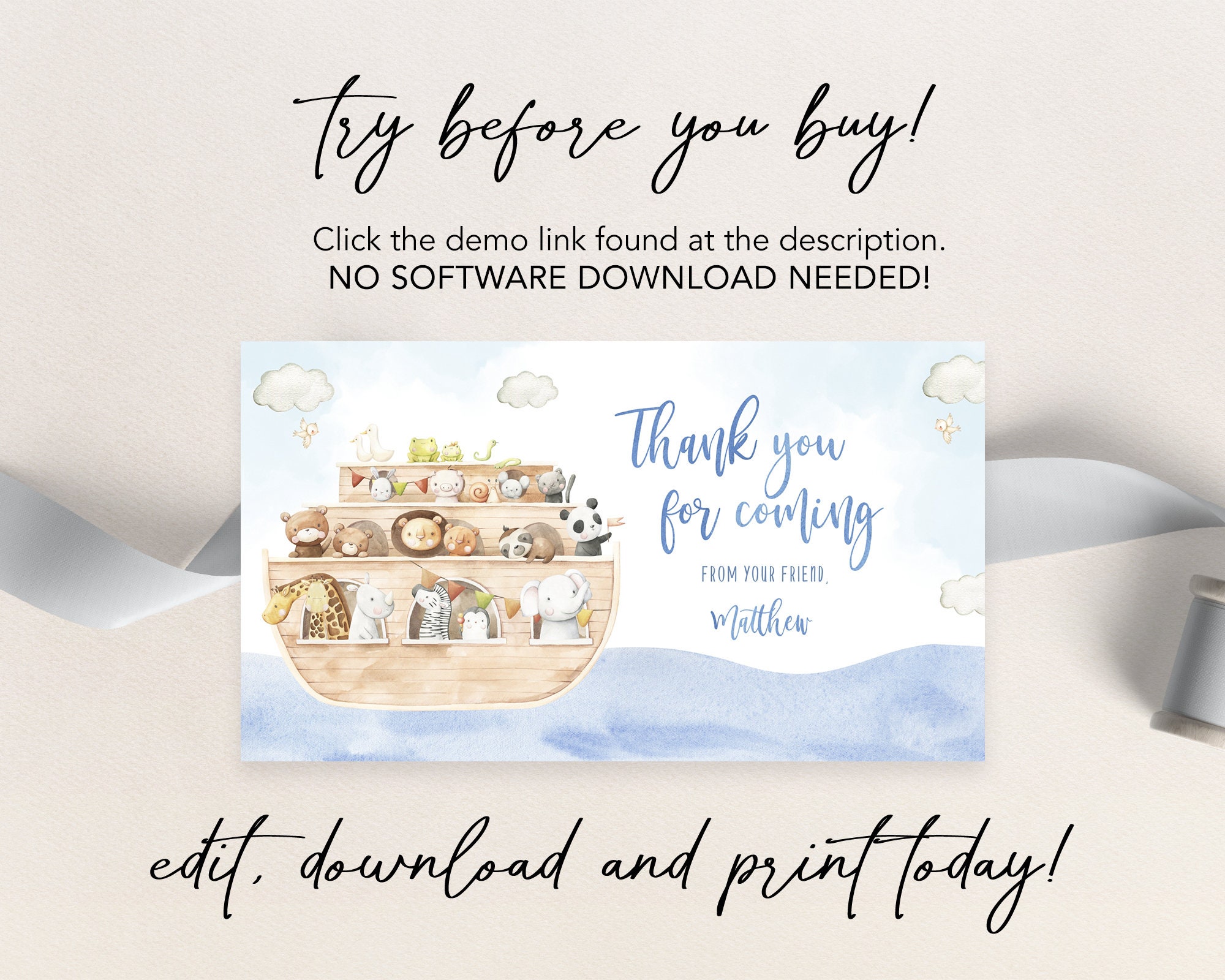 Noah's Ark Gable Box Label Template, Editable Boho Animals Party ...