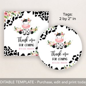 Holy Cow Birthday Thank You for Coming Gift Tag, Cow Party Favor Tag ...