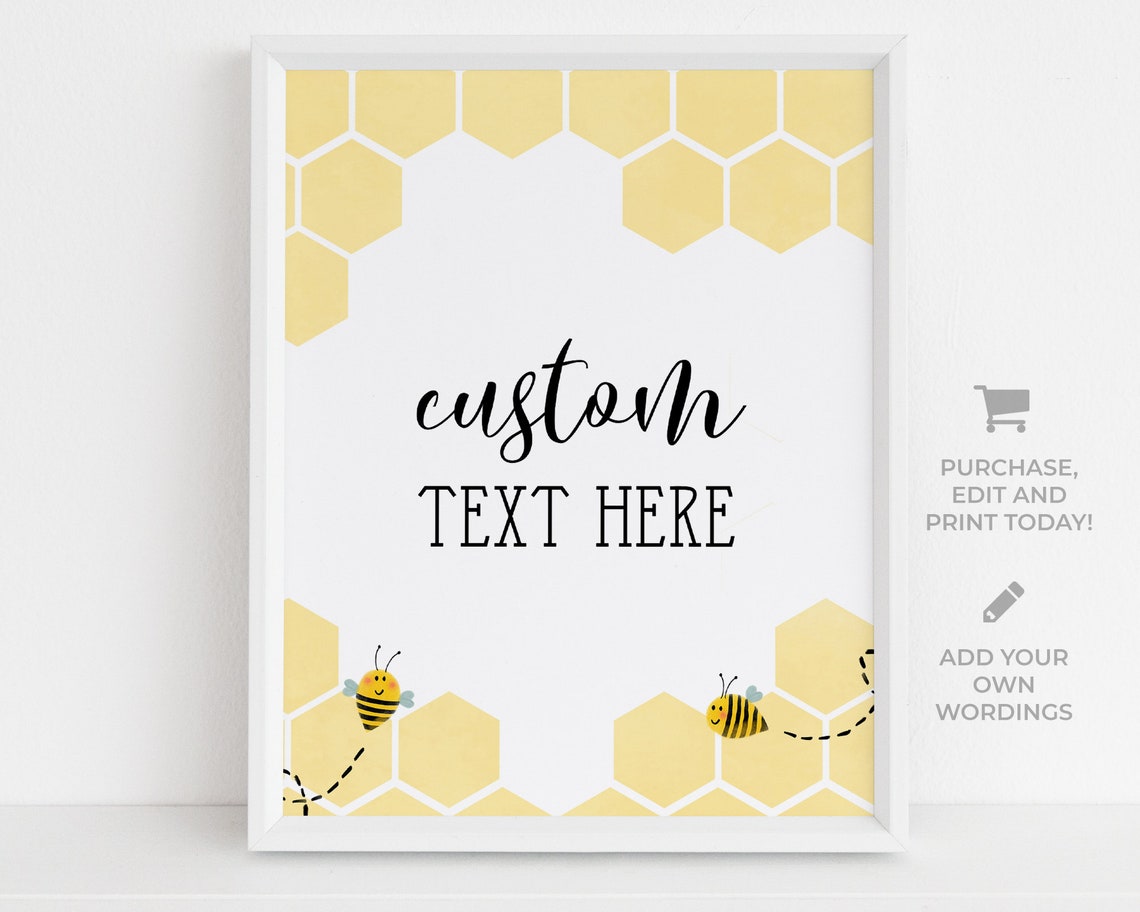 Bee Baby Shower Custom Sign, Editable Bee Baby Shower Own Text Sign ...
