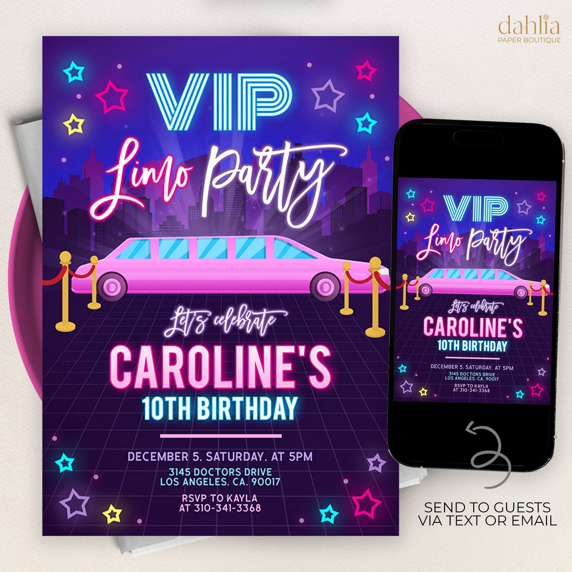 EDITABLE Limo Party Invitation, Pink VIP Limousine Birthday Invite ...