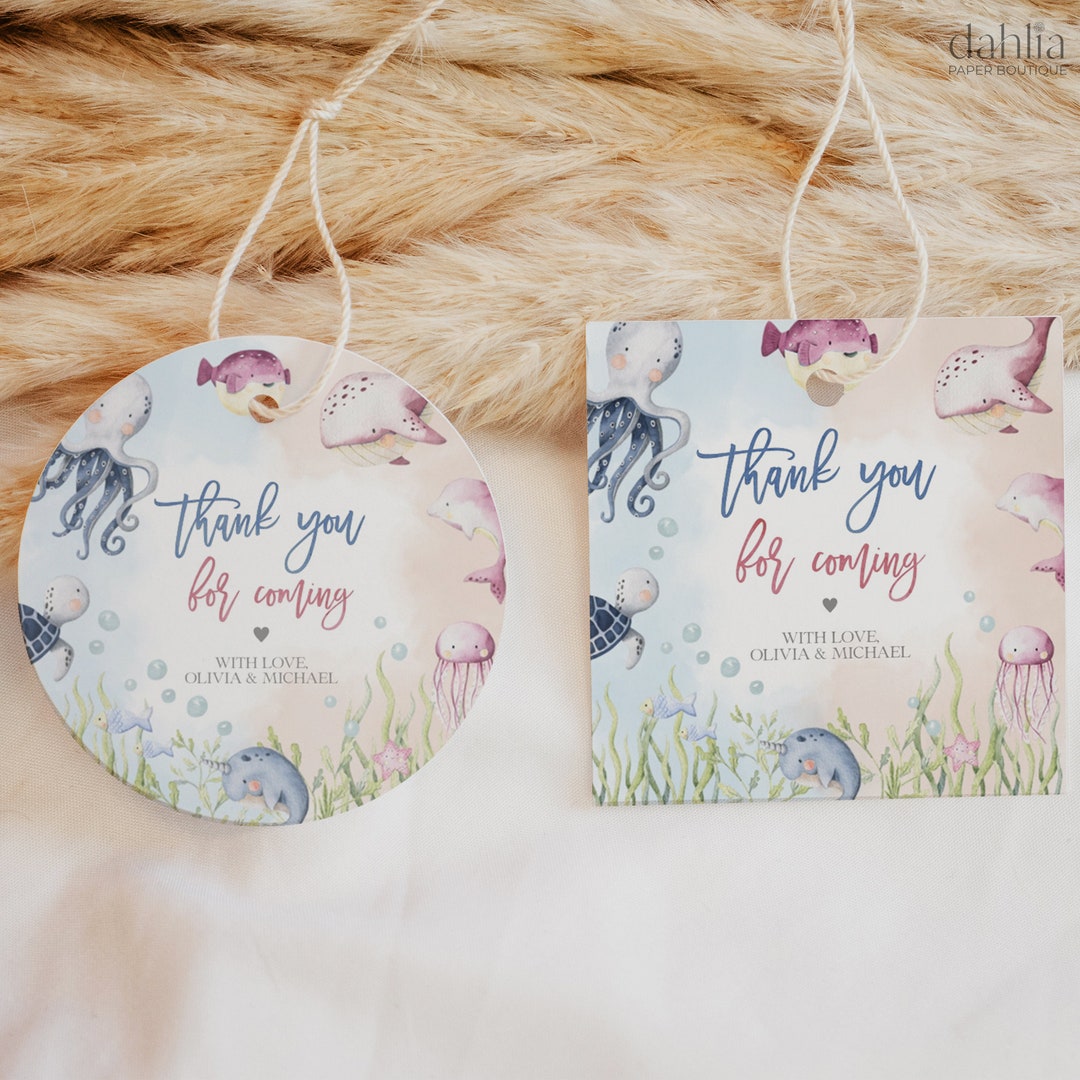 Under the Sea Gender Reveal Thank You for Coming Gift Tag, Editable ...