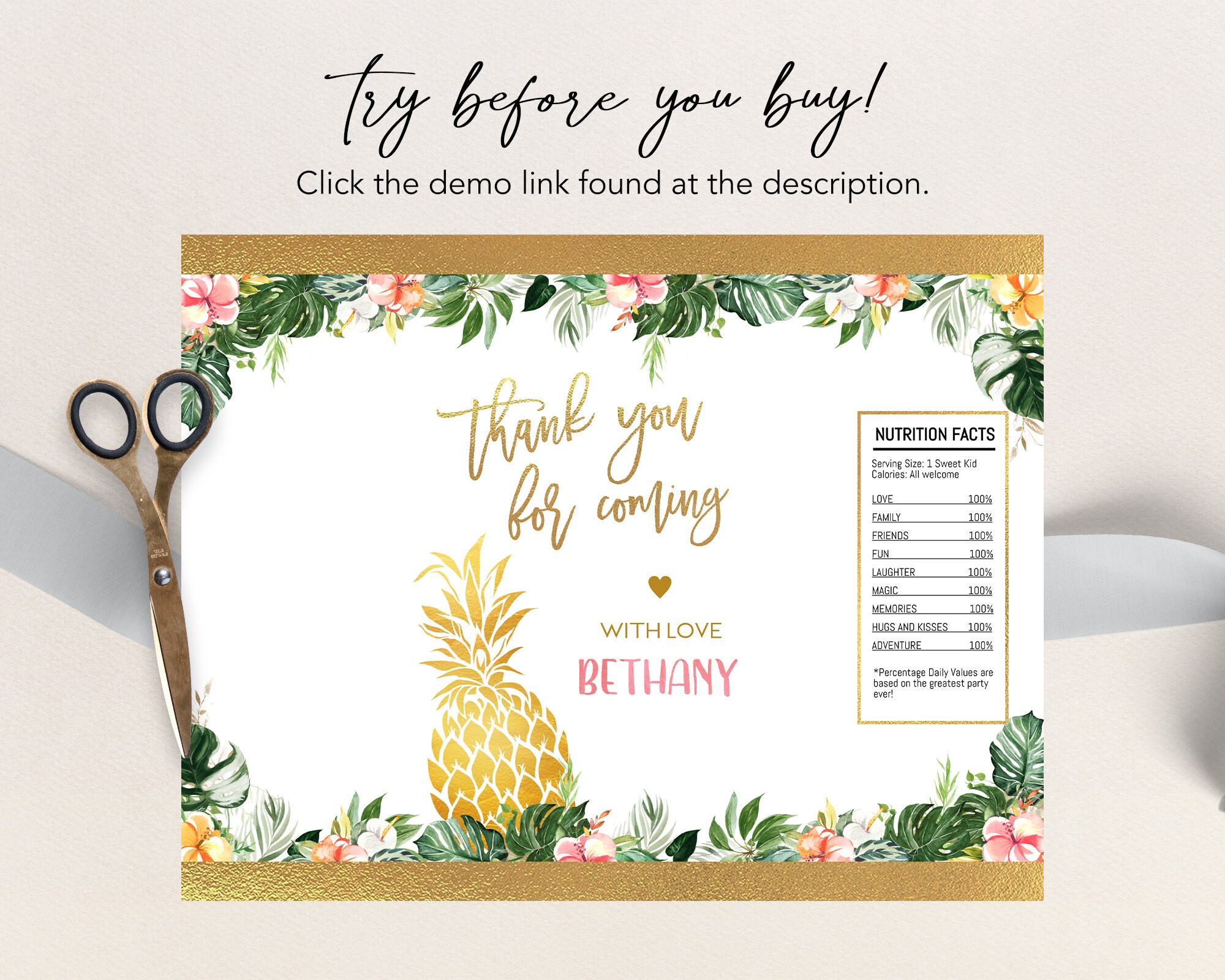 Hawaiian Pineapple Chip Bag Label Template, EDITABLE Chips Wrapper ...