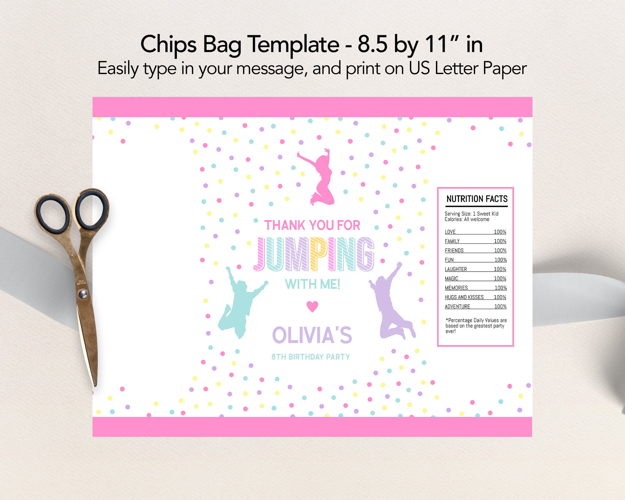 Jump Chip Bag Label Template Editable Bounce House Chips - Etsy
