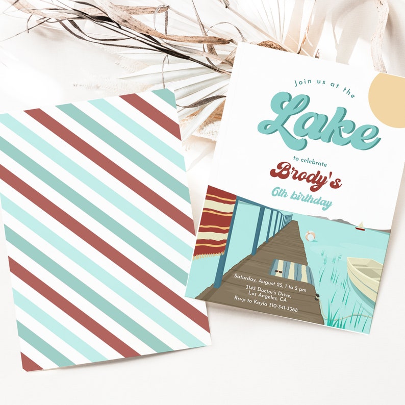 Lake Birthday Invitation, EDITABLE Summer Lake Party Invite Template ...