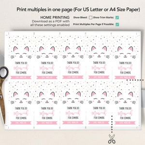Kitty Cat Thank You for Coming Gift Tag, EDITABLE Purrfect Party Favor ...