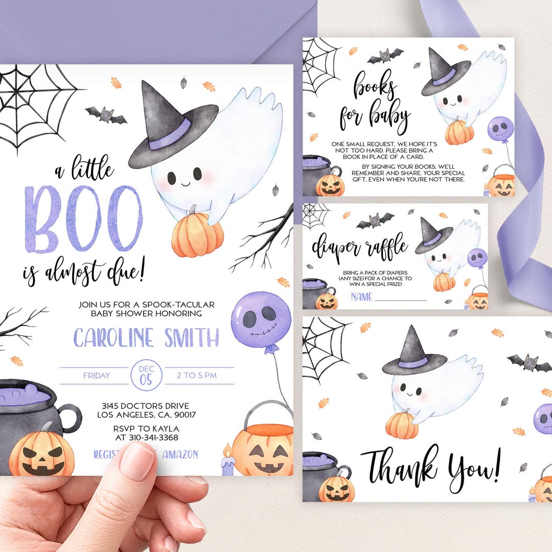 Little Boo Baby Shower Invitation Set, Purple Ghost Spooktacular Bundle ...