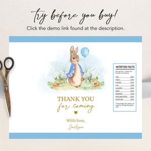 Peter Rabbit Chip Bag Label Template, EDITABLE Chips Wrapper, Rustic ...