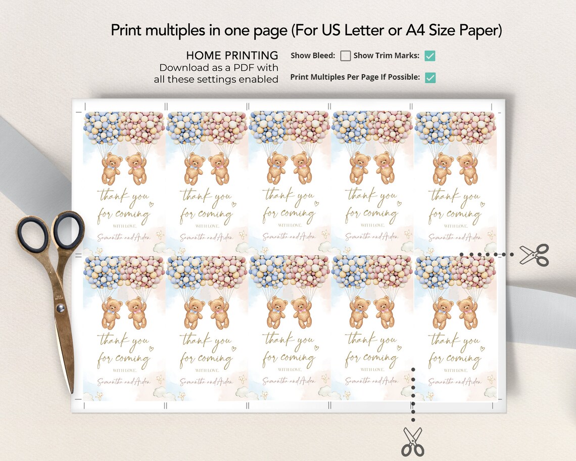 EDITABLE Teddy Bears Thank You for Coming Gift Tag Baby Boy - Etsy