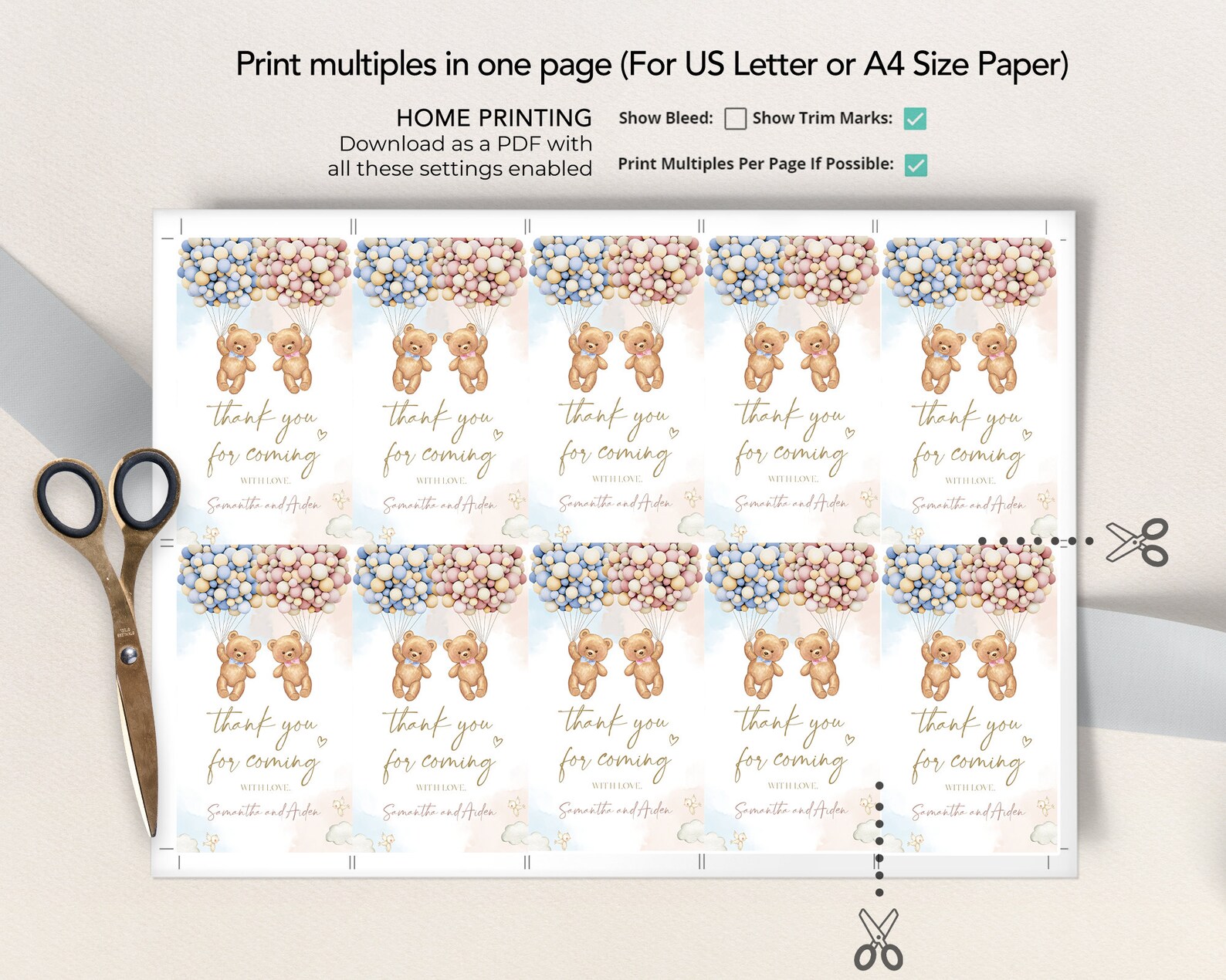 EDITABLE Teddy Bears Thank You for Coming Gift Tag Baby Boy - Etsy