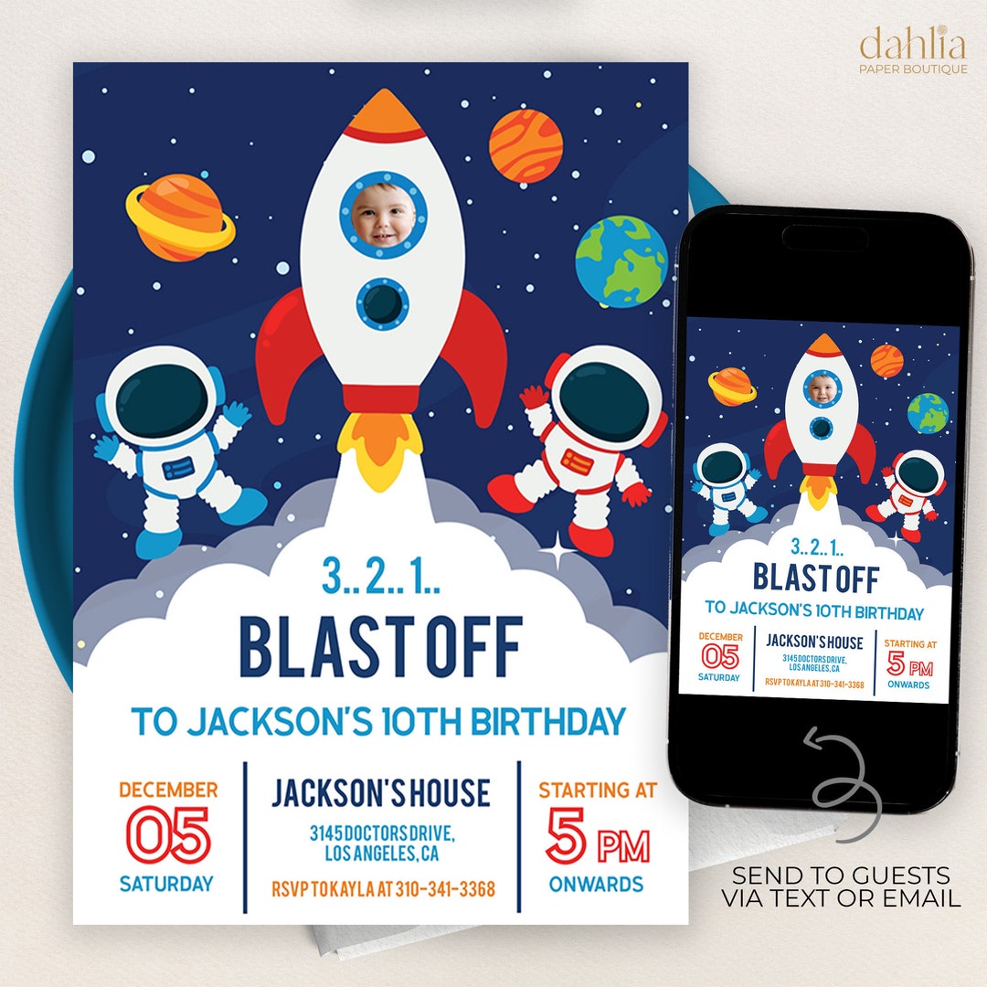 EDITABLE Space Birthday Invite With Photo, Galaxy Party Invitation ...
