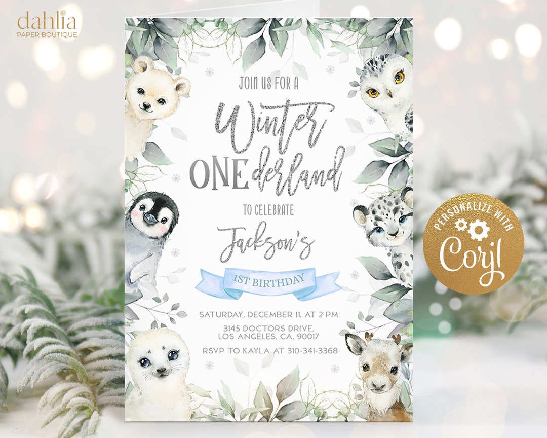 Winter Onederland Birthday Invitation, EDITABLE Arctic Animals Party ...